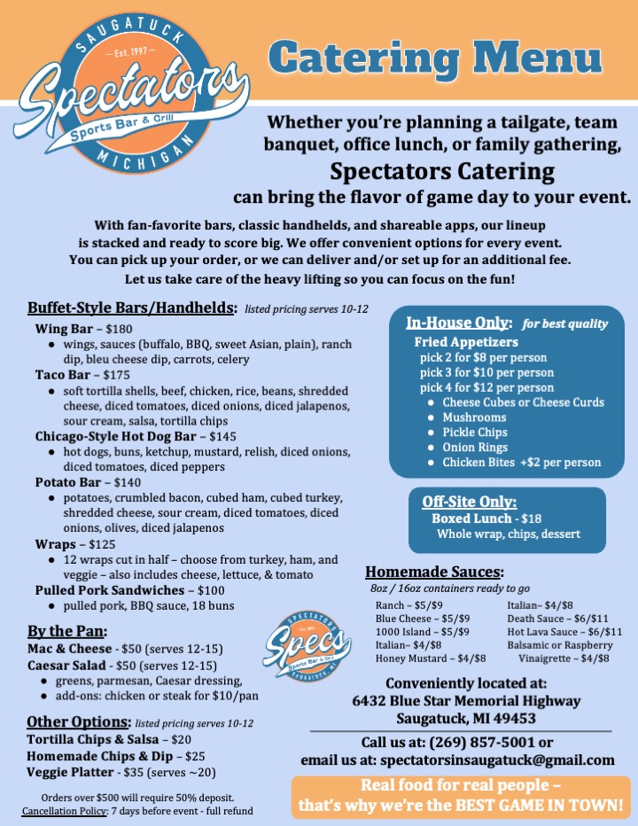 Catering-Large-Groups: Spectators Sports Bar & Grill : Spectators ...